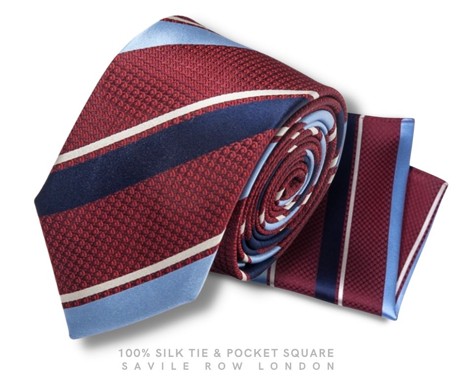 RED NAVY BLUE MULTI STRIPE SILK TIE & POCKET SQUARE – Savile Row ...