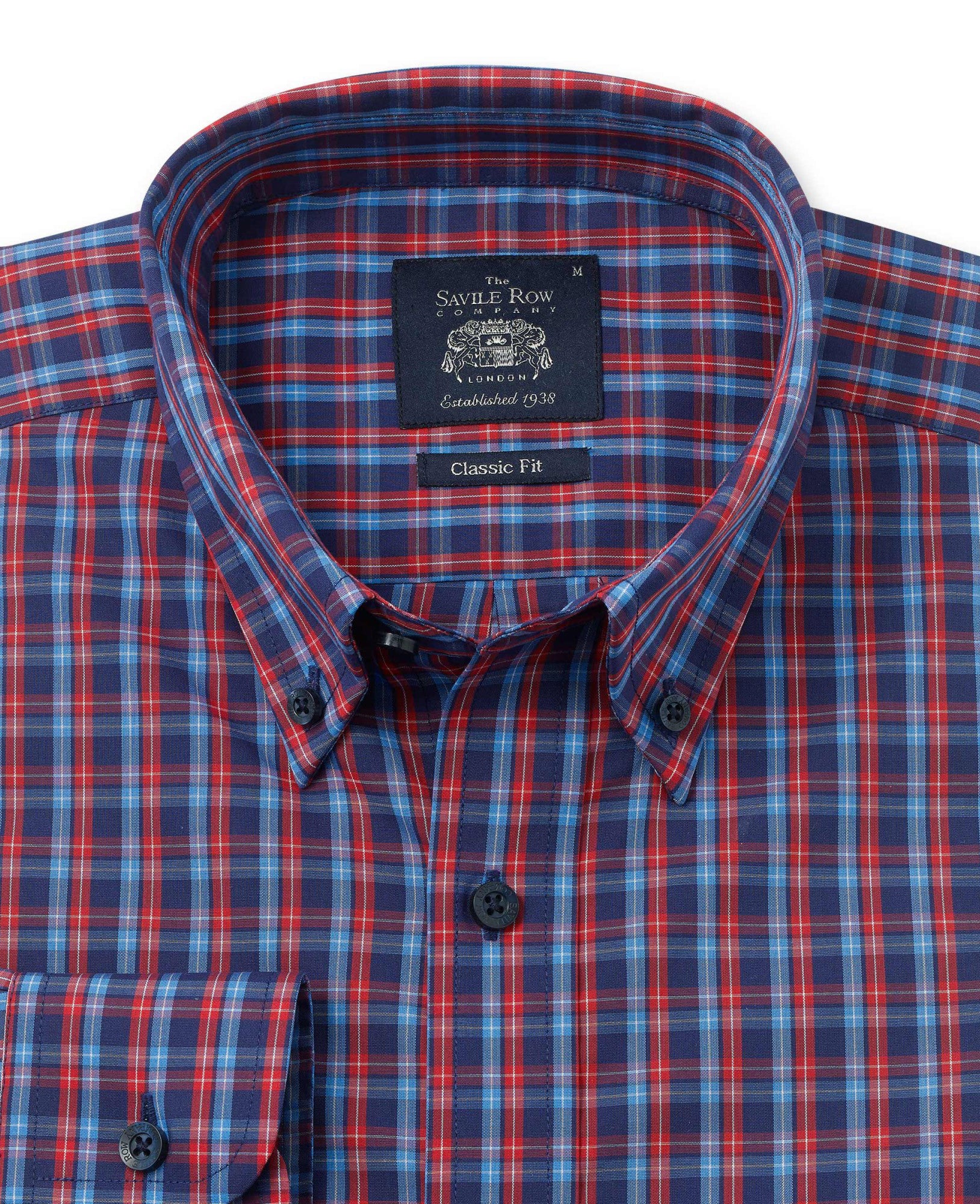 NAVY RED BLUE CHECK CASUAL FIT SHIRT – Savile Row Clothing London