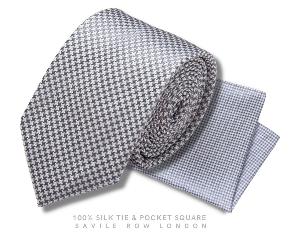 DARK GREY TEXTURED SILK TIE & POCKET SQUARE – Savile Row Clothing London